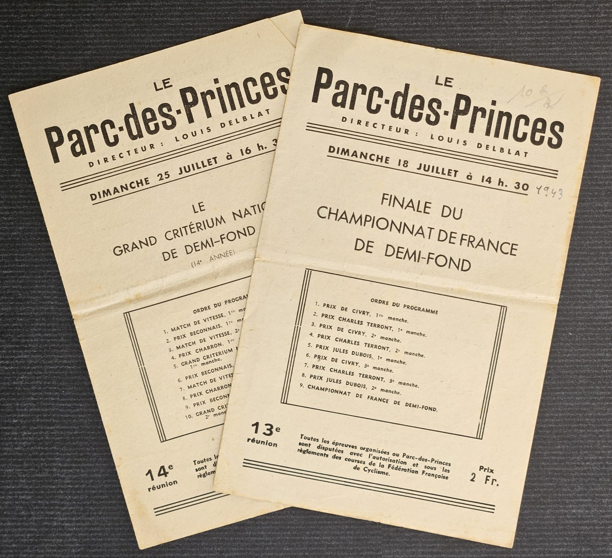DEUX RARES PROGRAMMES DE COMPETITIONS CYCLISTES AU PARC DES PRINCES ...
