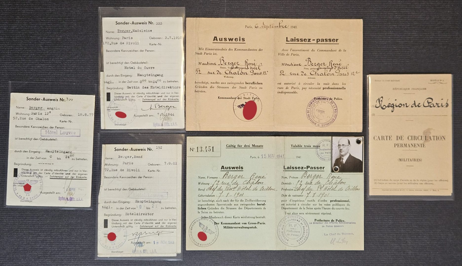 LOT DE DOCUMENTS DE RENÉ BERGER DIRECTEUR DU PERSONNEL DE L’HÔTEL DE ...