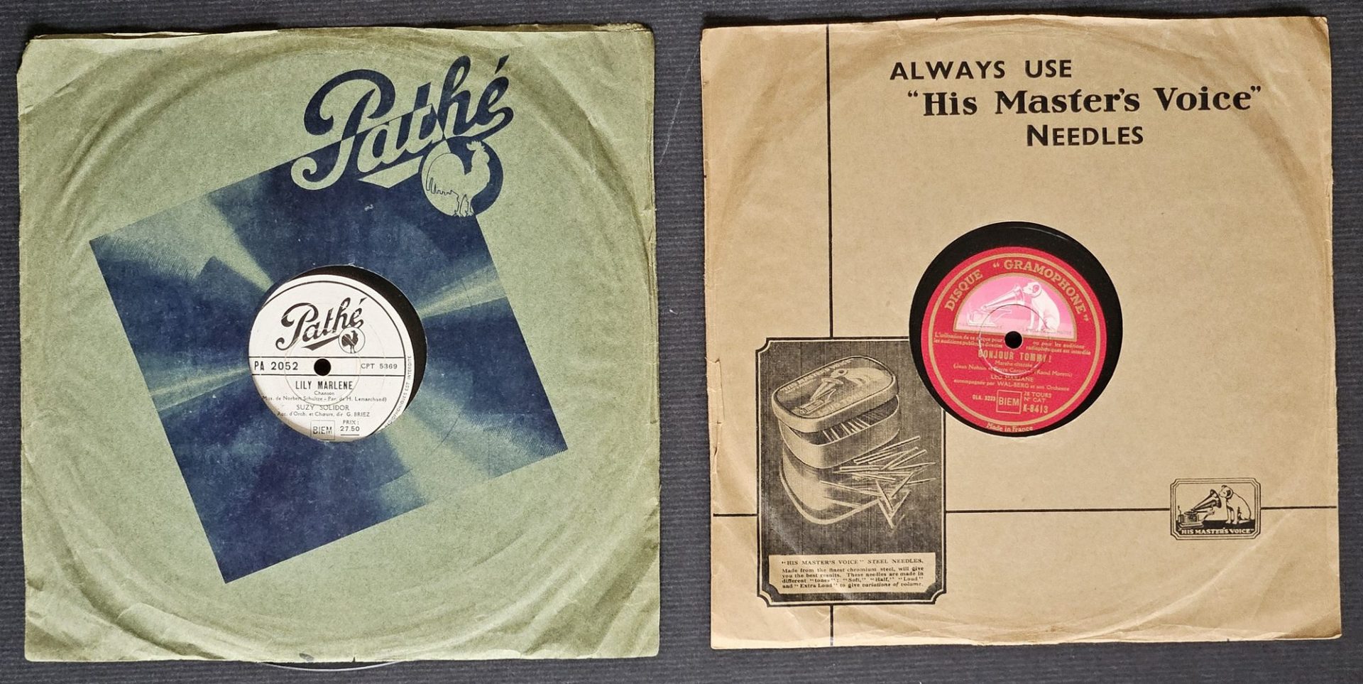 DEUX DISQUES PATHÉ DE SUZY SOLIDOR (LILLY MARLÈNE) ET LÉO MARJANE (IT’S ...