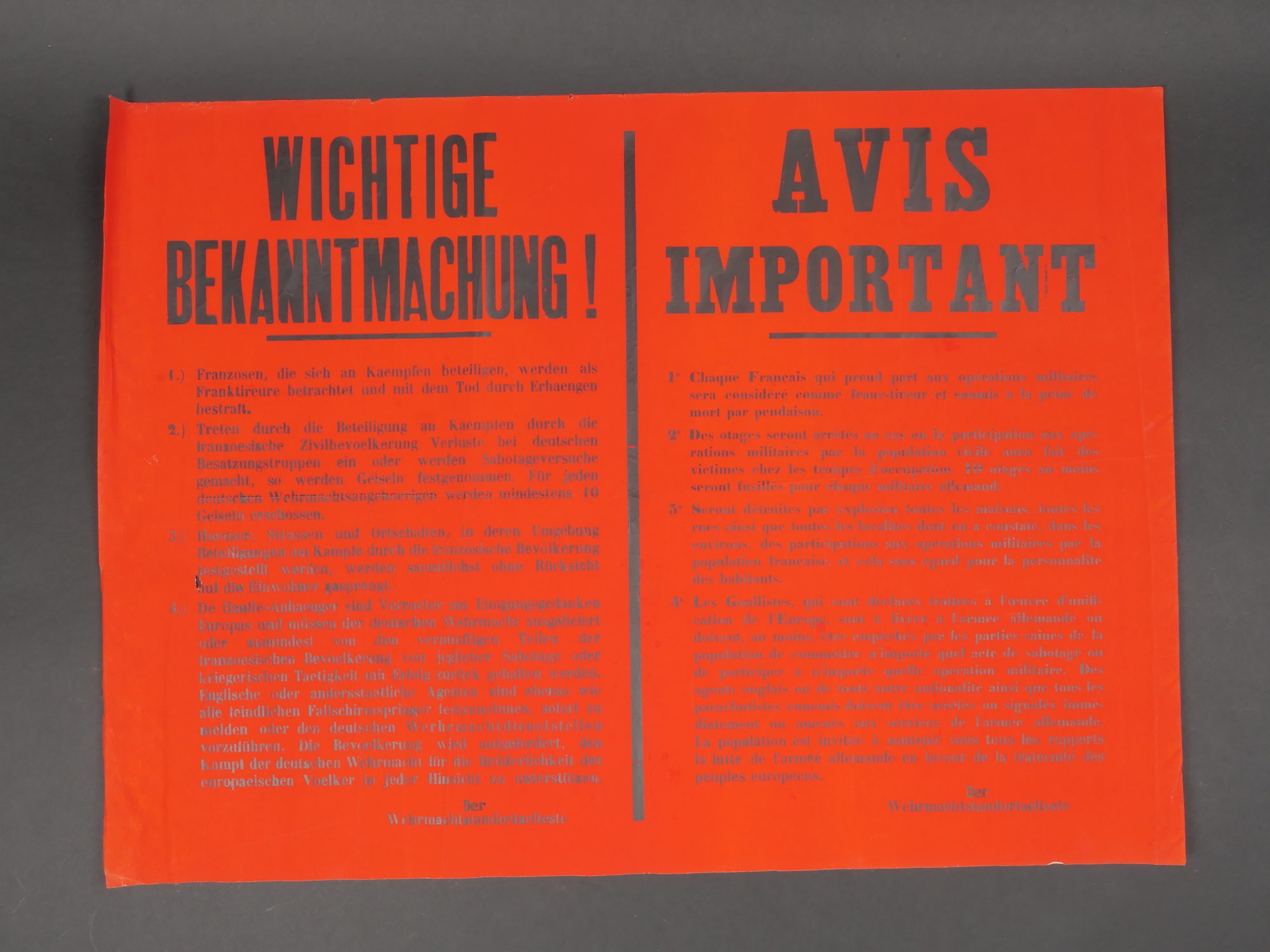 Affiche d'Avis Important. | Aiolfi G.b.r.