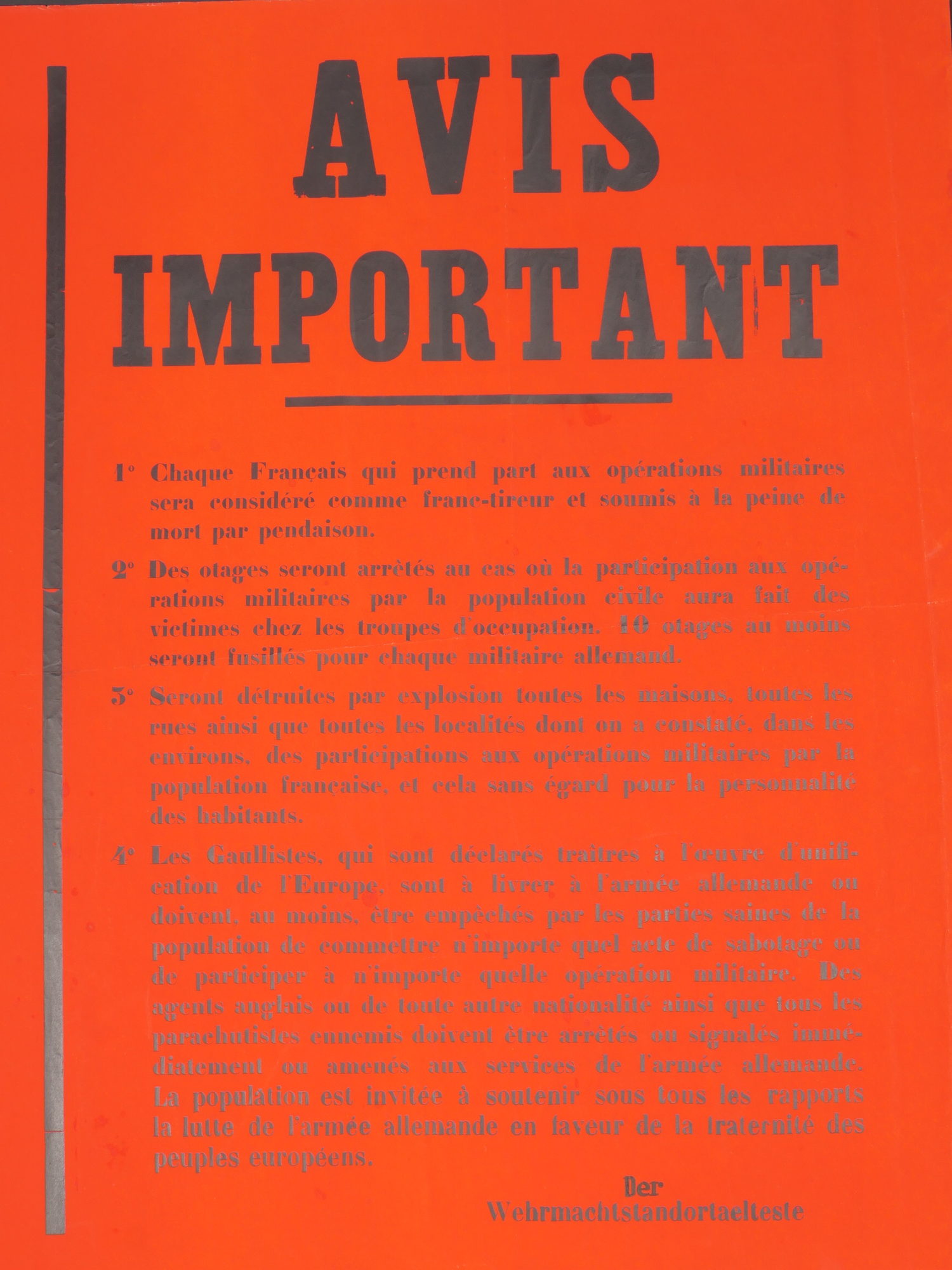 Affiche d'Avis Important. | Aiolfi G.b.r.