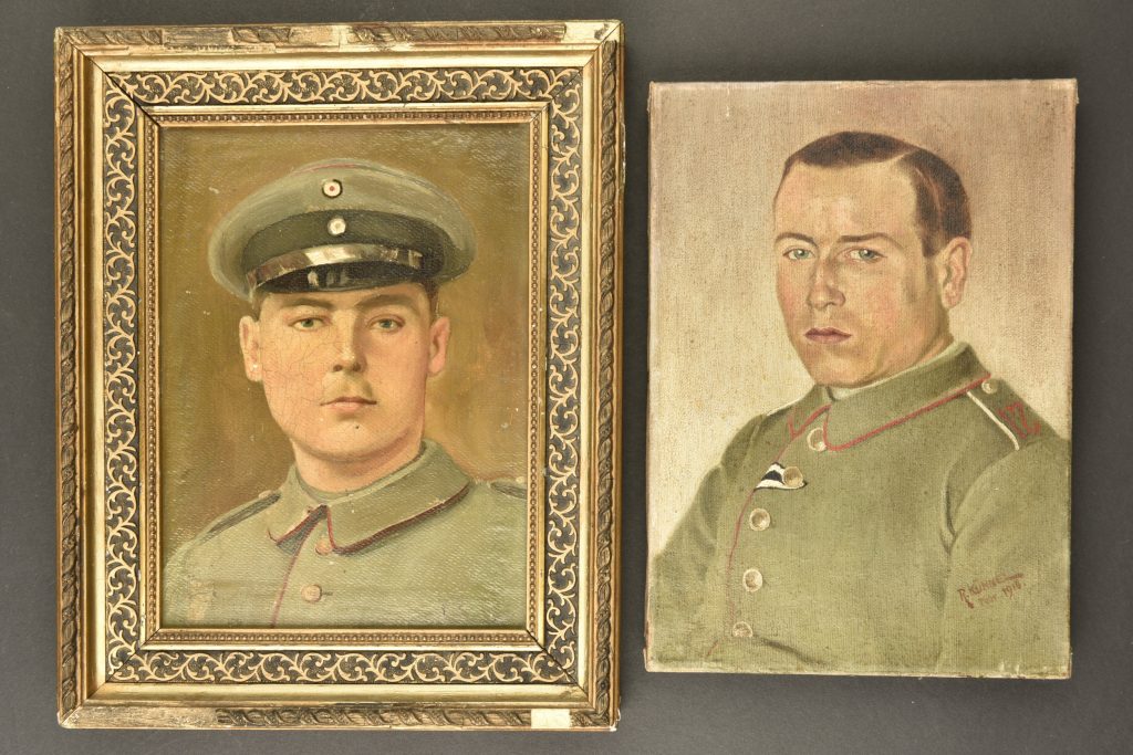 Lot de 2 portraits de soldats allemands peints. Lot of 2 oil painted ...