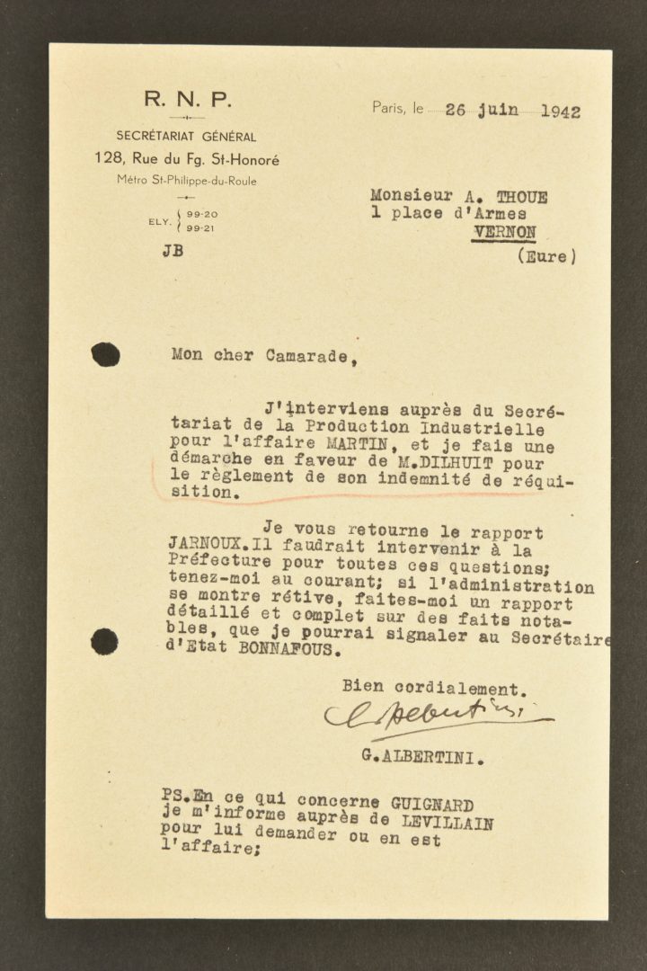 Lettre de Georges Albertini RNP | Aiolfi G.b.r.