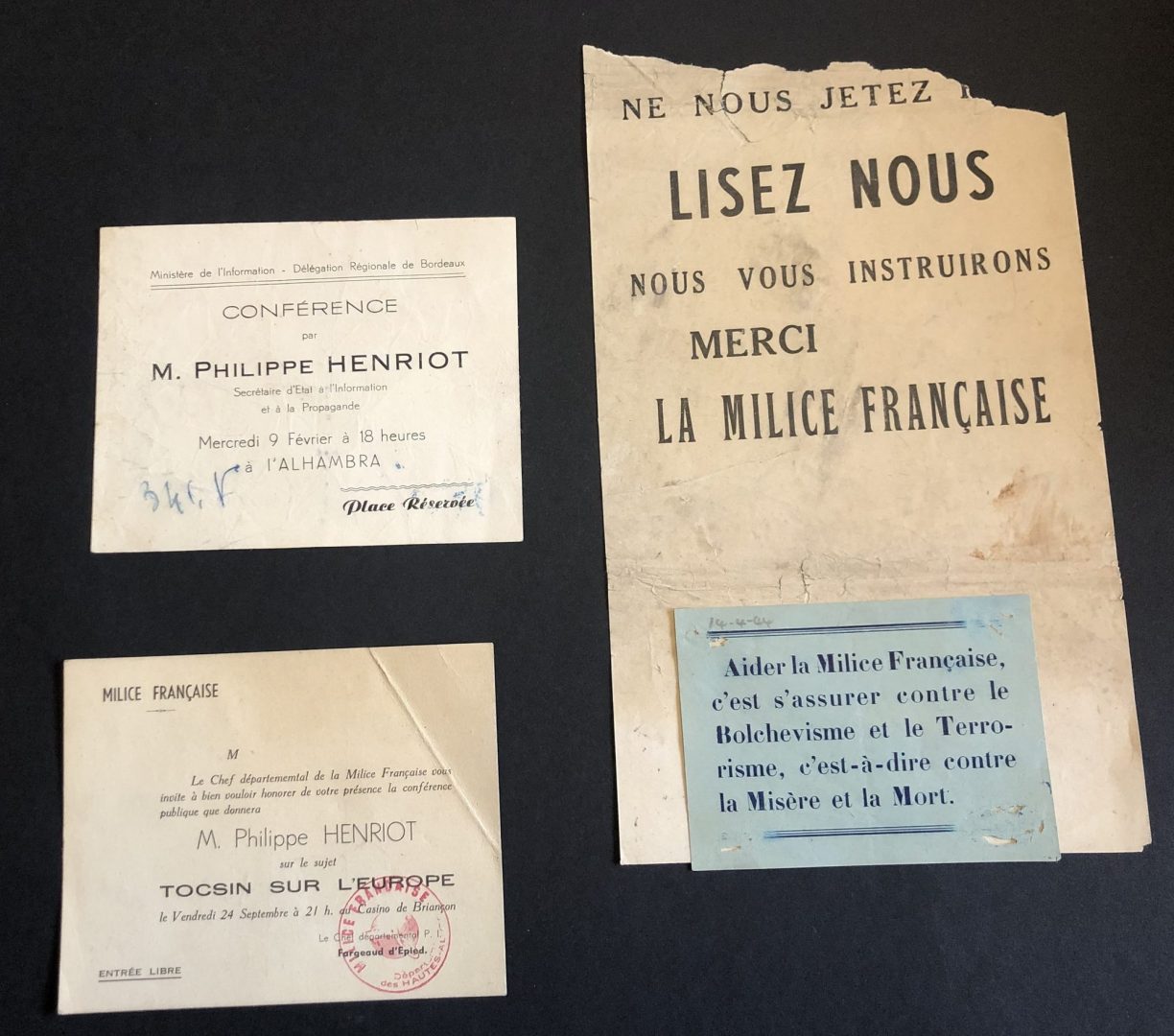 Documents autour de la Milice Française. | Aiolfi G.b.r.