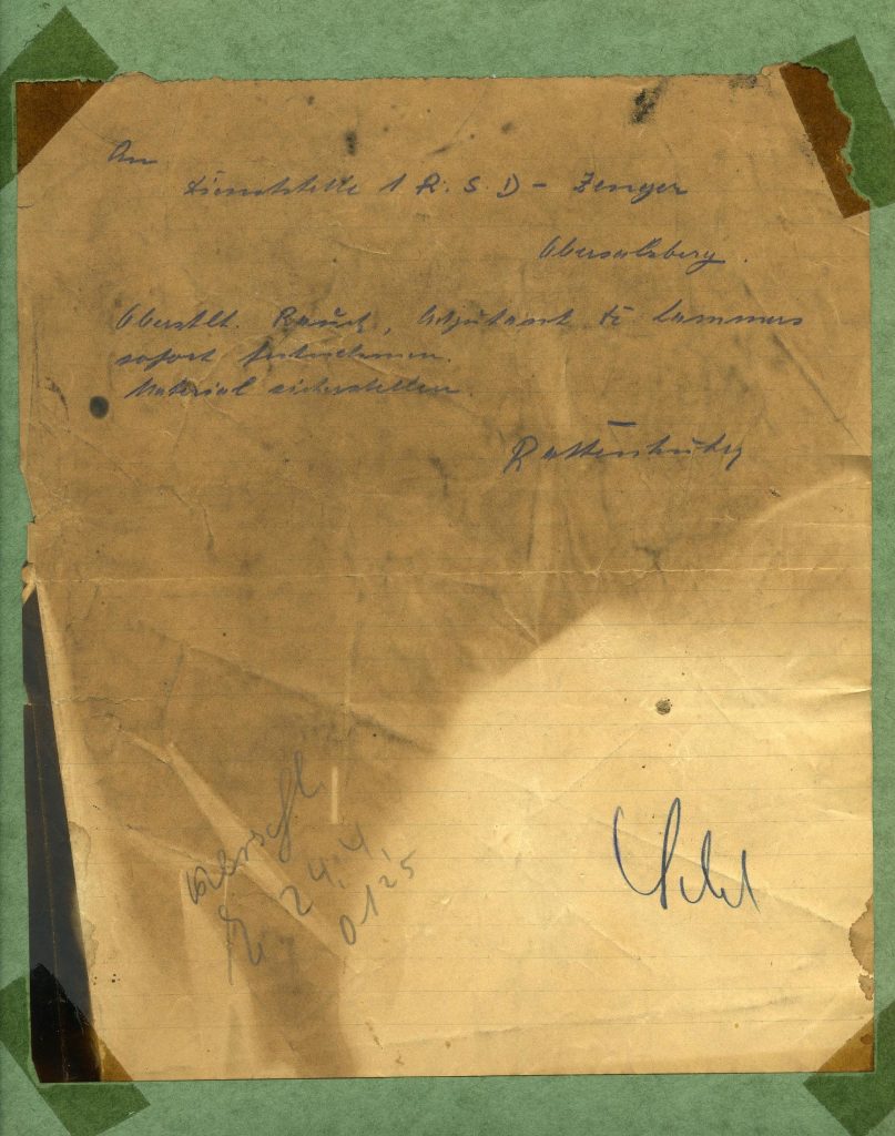 Draft of handwritten telegram by General SS Rattenhuber addressed to ...