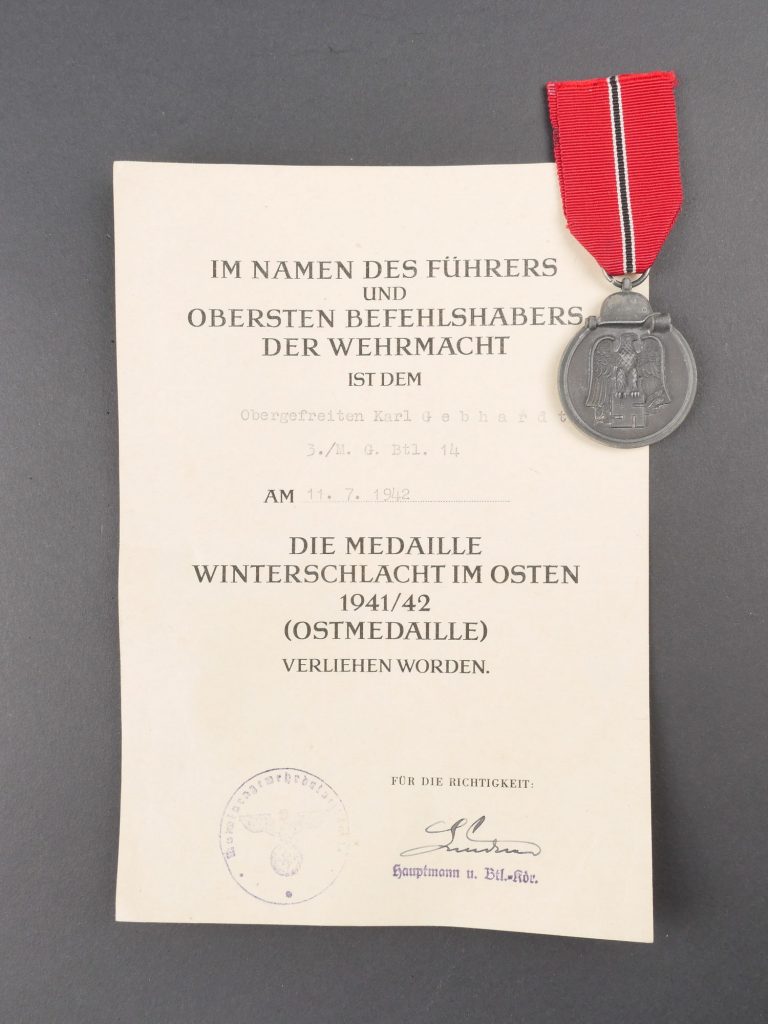 Diplôme de la médaille du Front de l'Est. Diploma for the Eastern Front ...