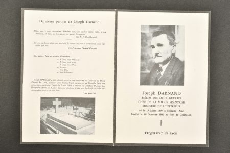 Avis de décès Joseph Darnand. | Aiolfi G.b.r.
