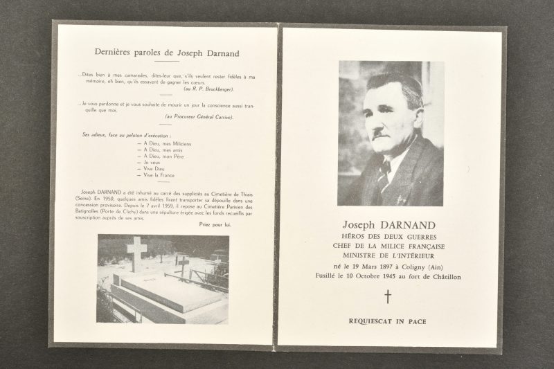 Avis de décès Joseph Darnand. | Aiolfi G.b.r.