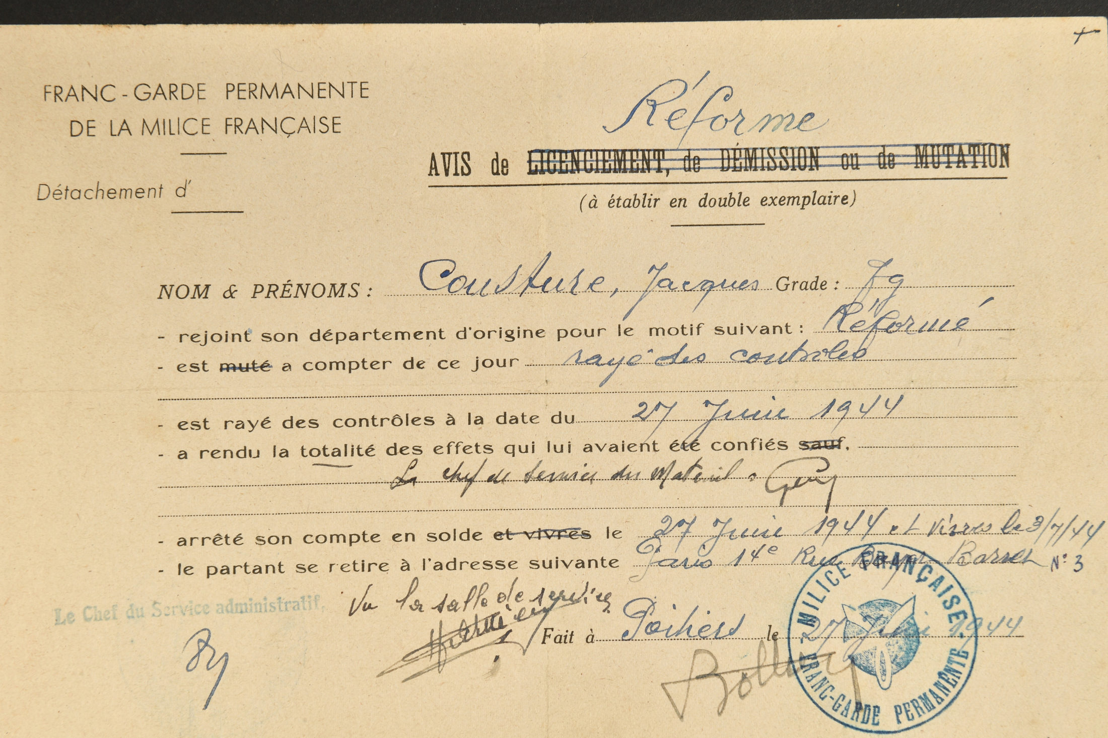 Ensemble de documents Milice. | Aiolfi G.b.r.