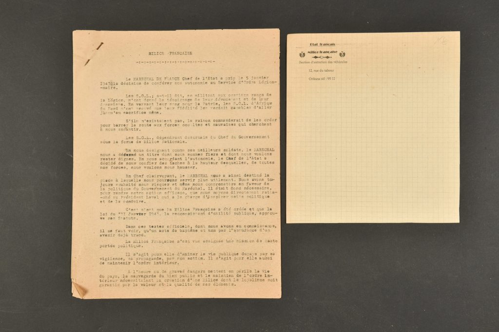 Ensemble de documents Milice. | Aiolfi G.b.r.