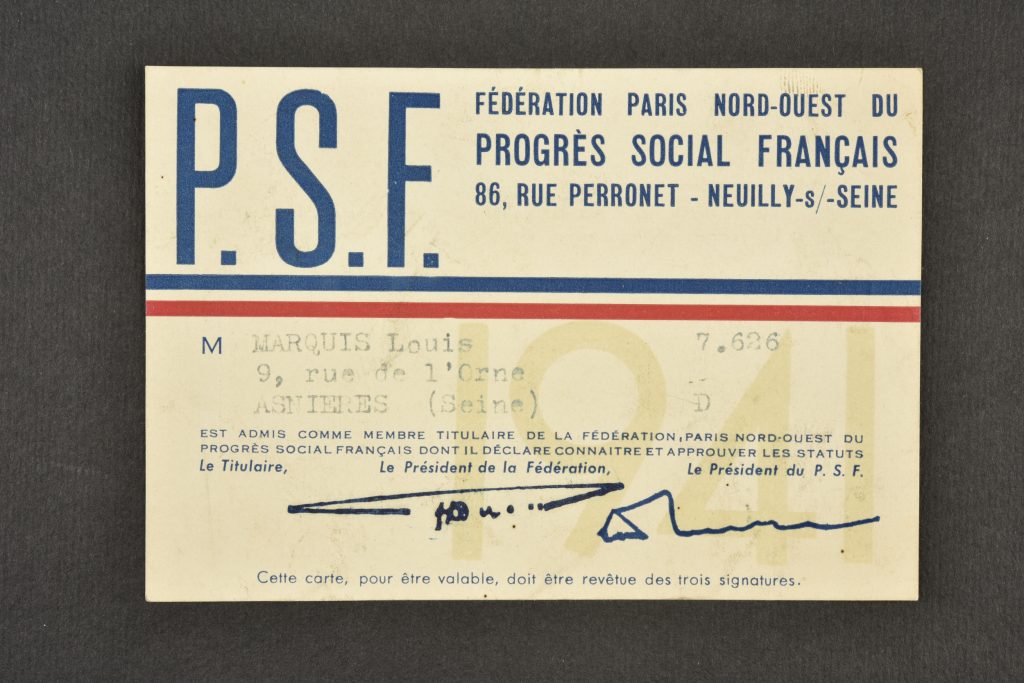 Carte de membre du PSF. PSF membership card. | Aiolfi G.b.r.