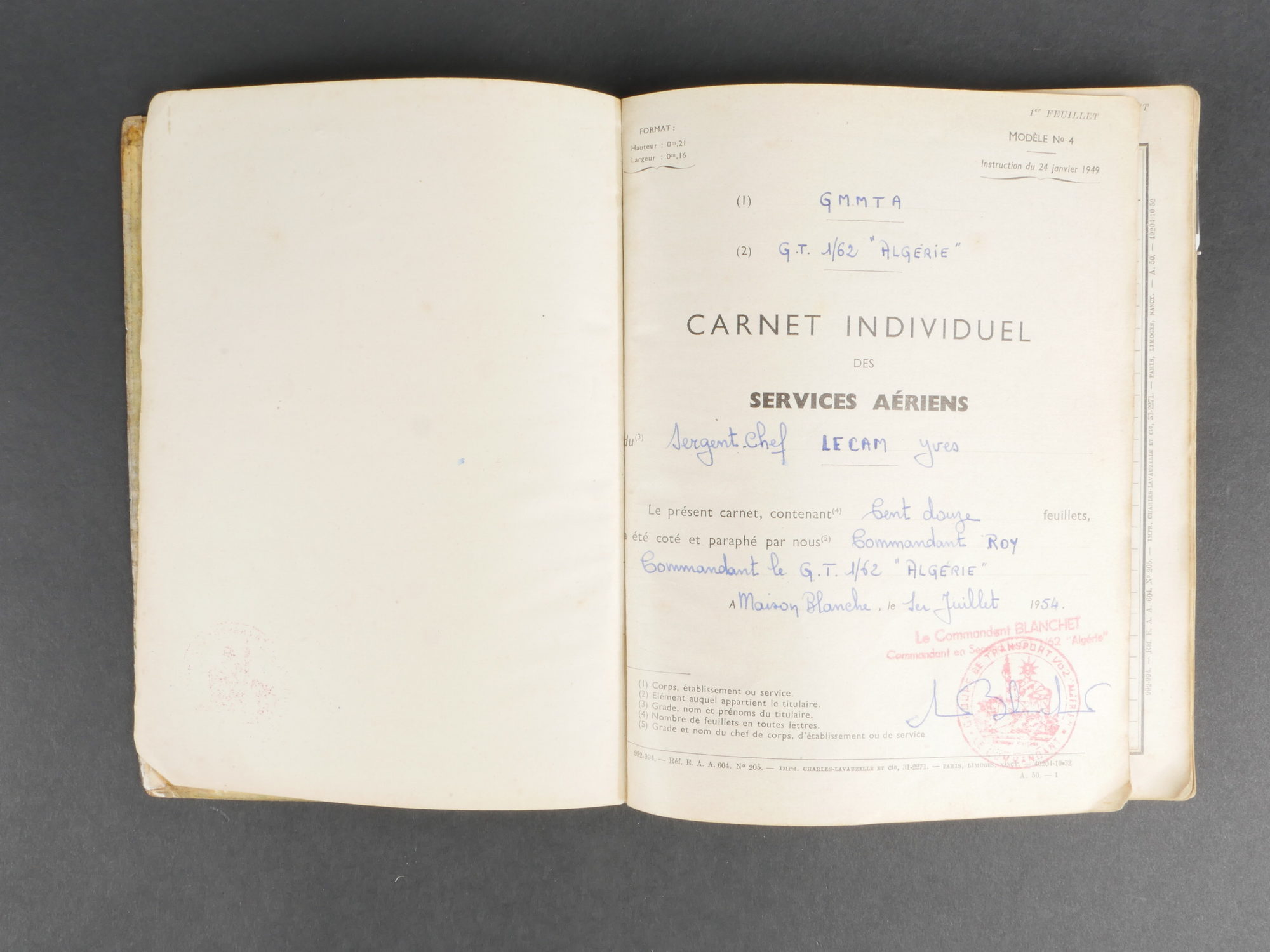 Carnets des services Aériens du pilote LECAM. | Aiolfi G.b.r.